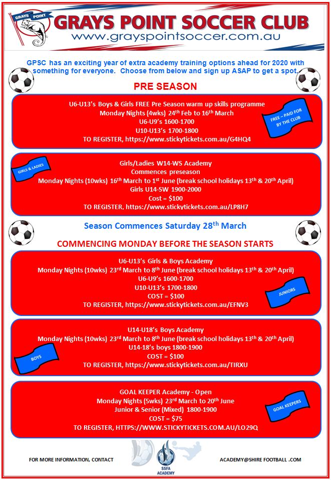 POSTPONED - Grays Point SC SSFA Supported Academies